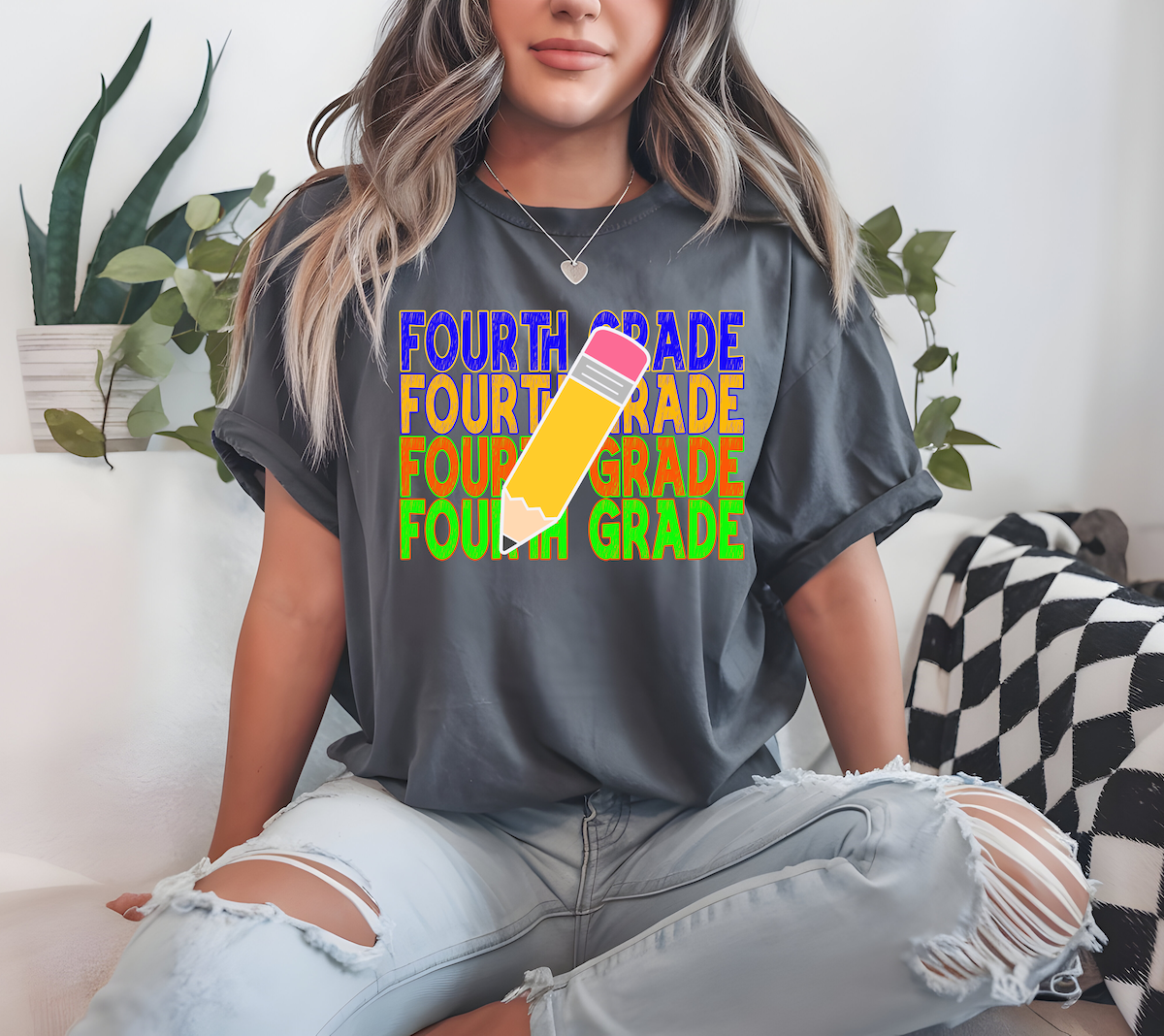 Fourth Grade Bookworm Repeat Solid Pencil DTF Print – Torch Light