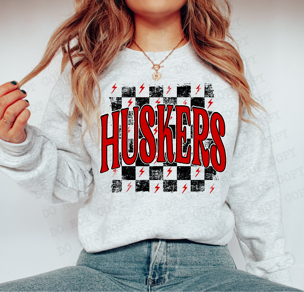 Distressed Checker Huskers DTF Print – Torch Light