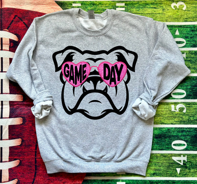 Bulldog Game Day Glitter Effect Glasses DTF Print – Torch Light