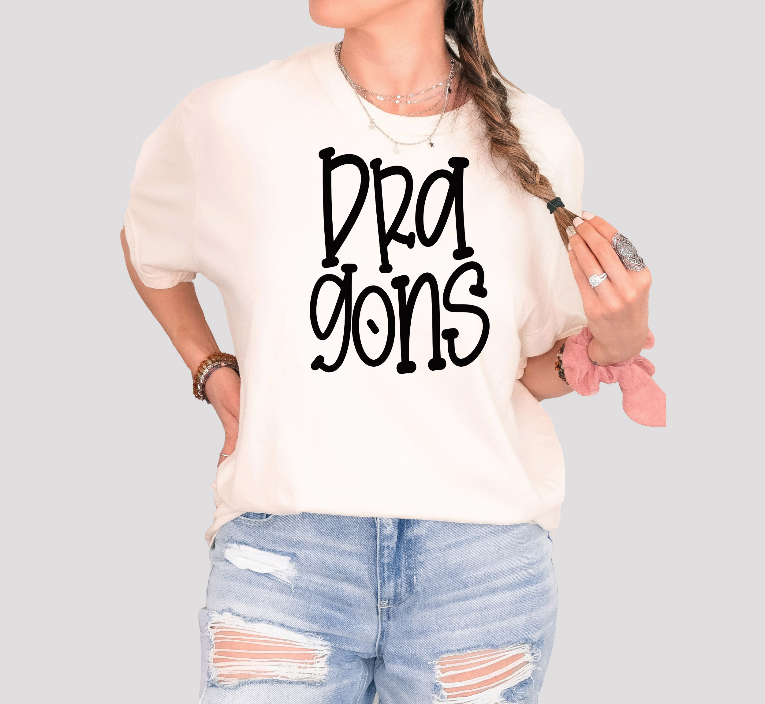 Funky Serif Dragons DTF Print – Torch Light