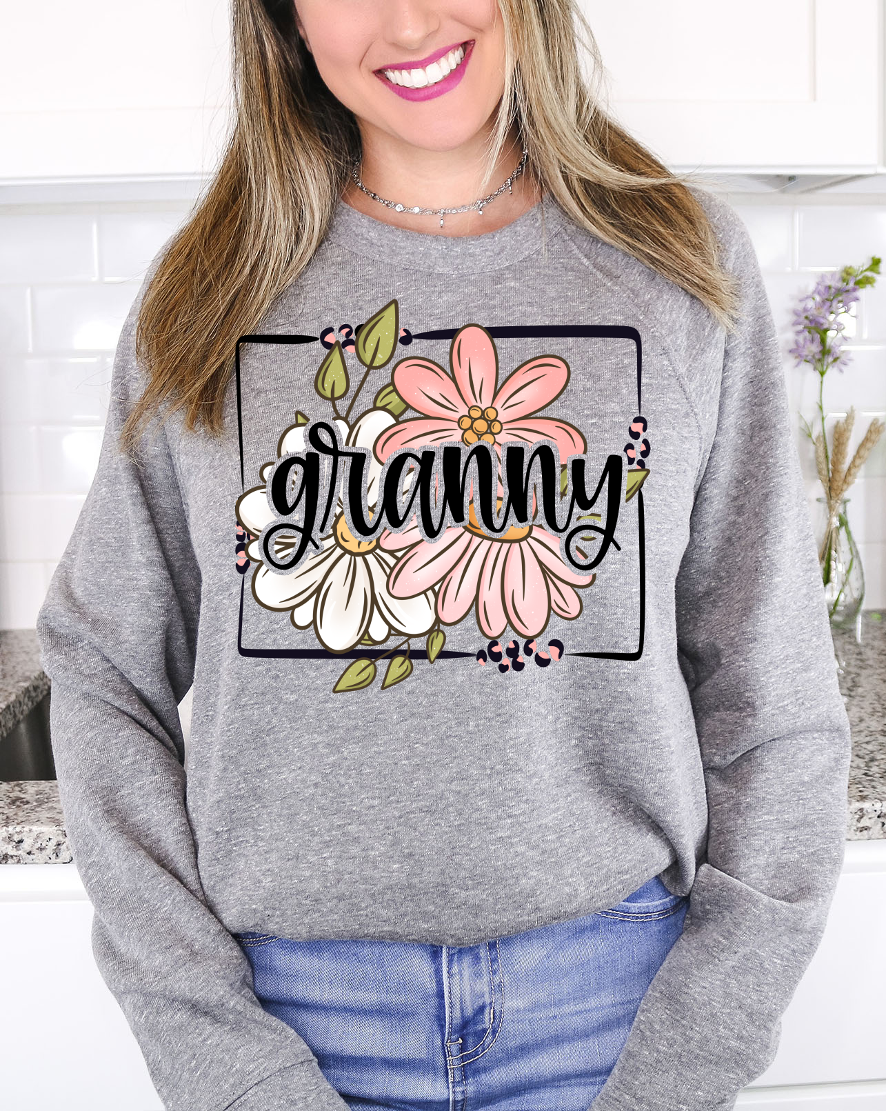 Granny Floral Frame DTF Print – Torch Light