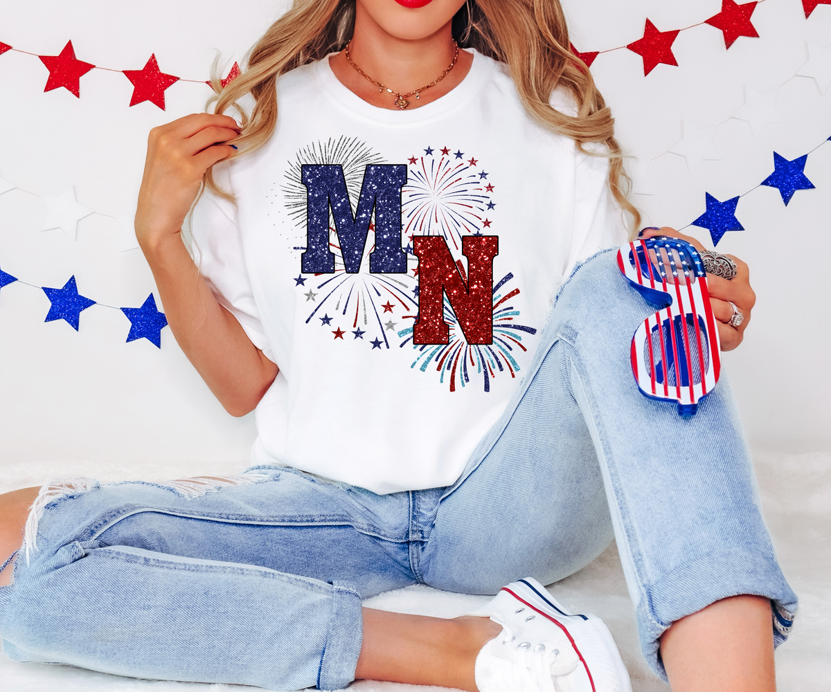 MN Minnesota Faux Glitter Fireworks DTF Print – Torch Light