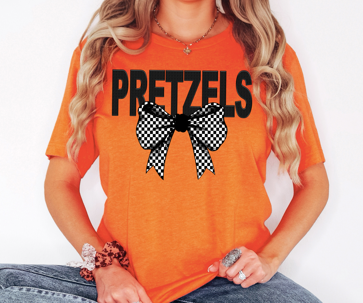 Pretzels Coquette Checker Bow DTF Print – Torch Light
