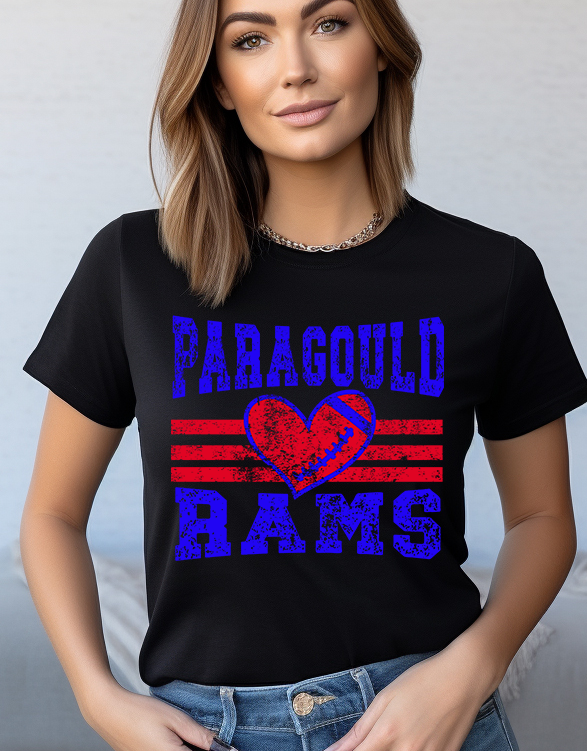 Paragould Rams Grunge Heart Football DTF Print – Torch Light