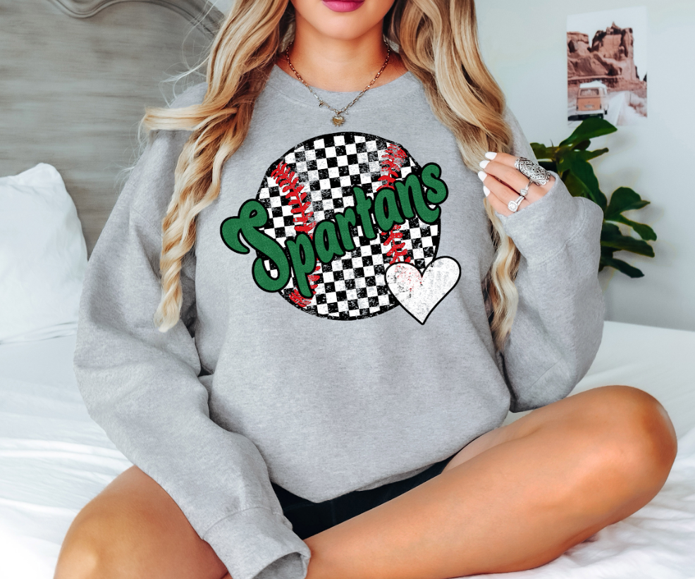 Spartans Checker Baseball Heart DTF Print – Torch Light