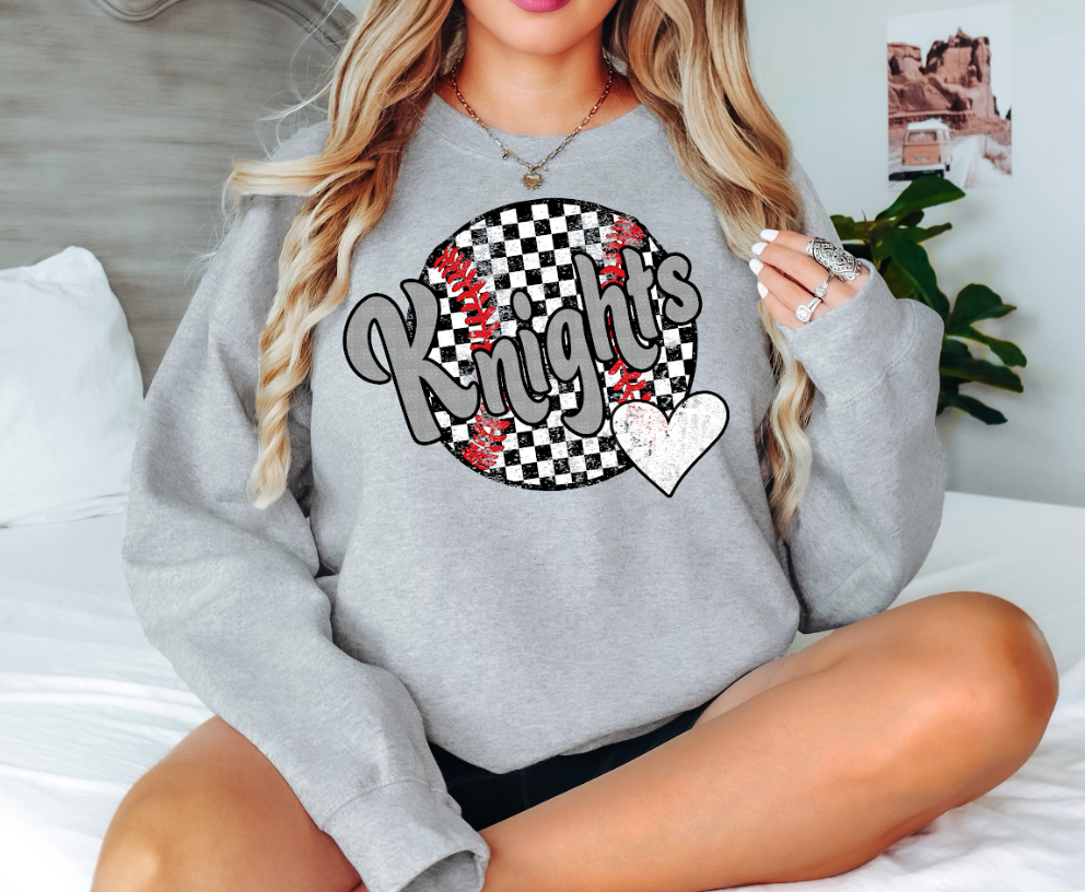 Knights Checker Baseball Heart DTF Print – Torch Light