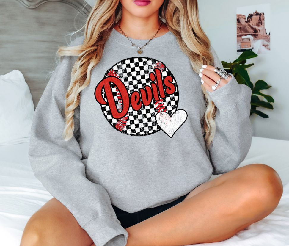 Devils Checker Baseball Heart DTF Print – Torch Light