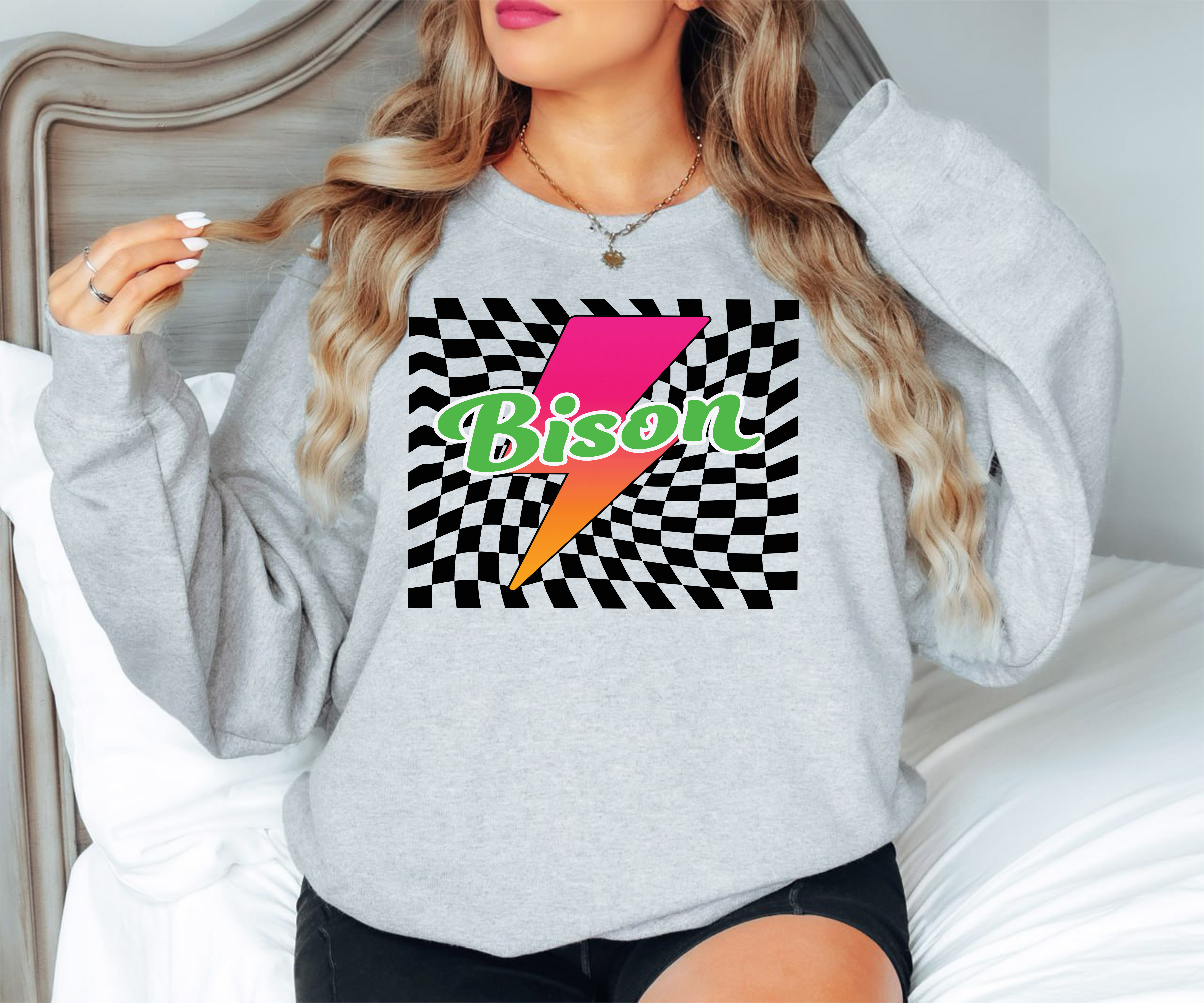 Bison Checker Leopard Bolt DTF Print – Torch Light