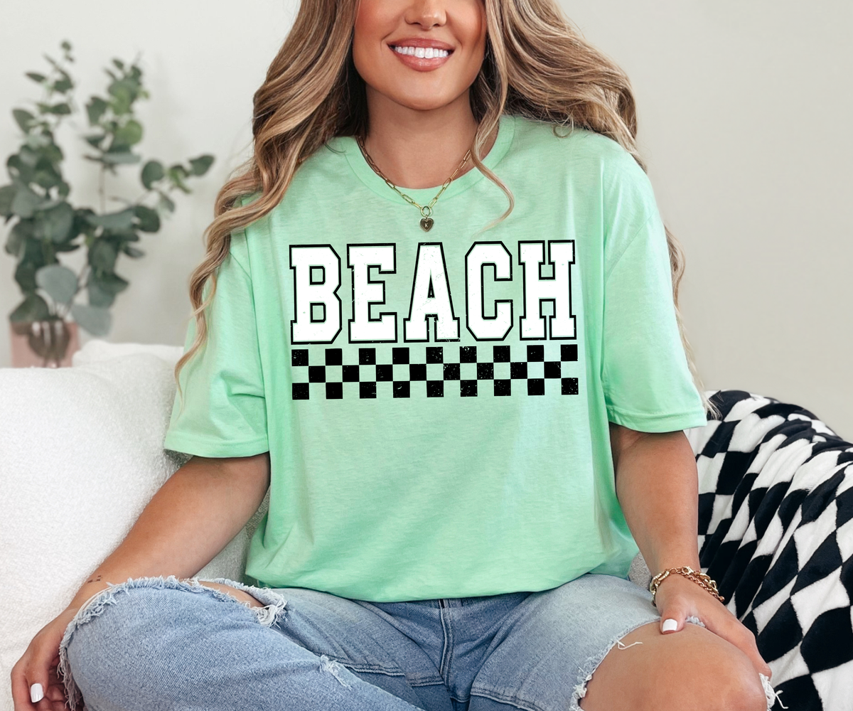 Beach Black & White DIstressed Checker DTF Print – Torch Light