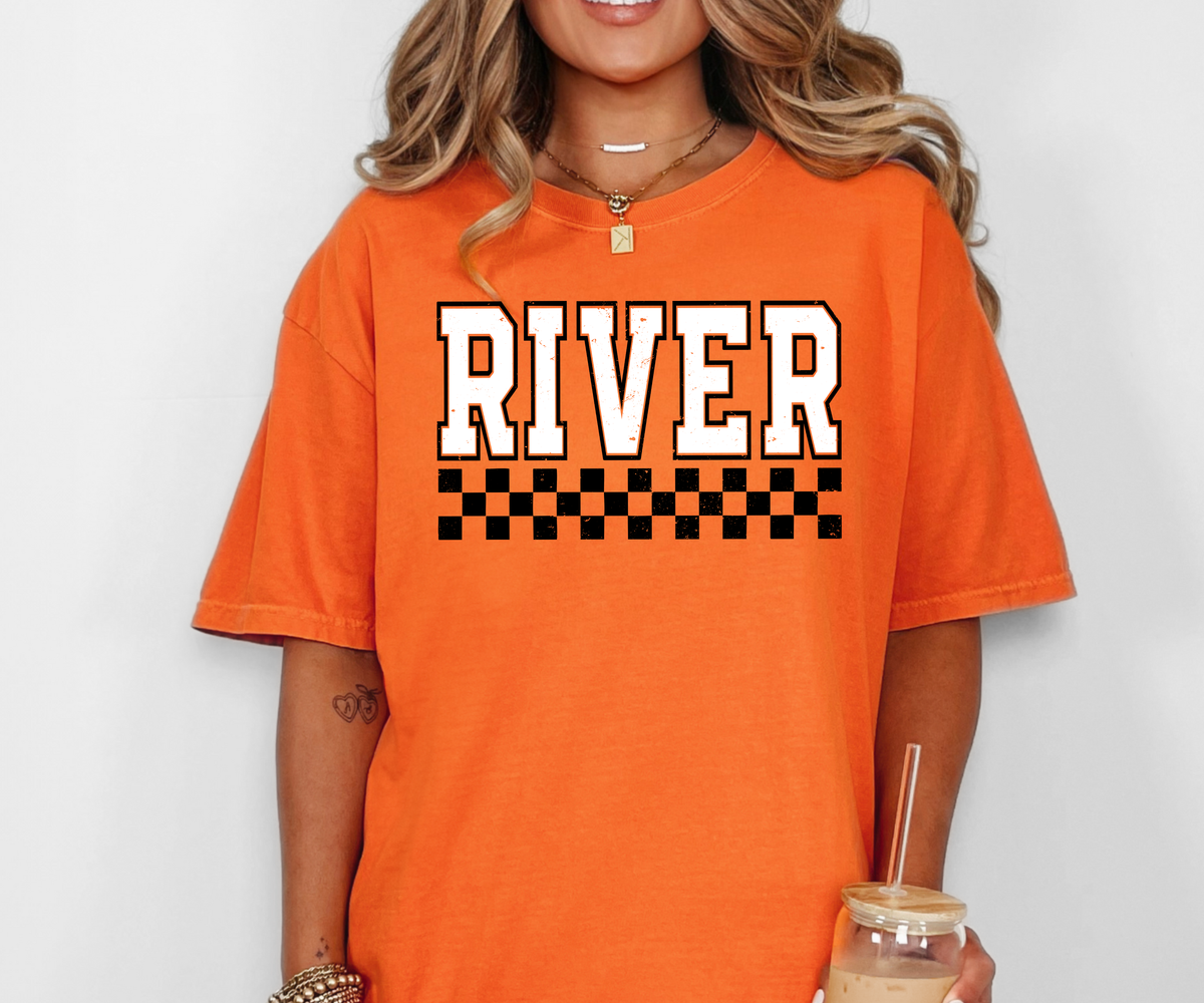 River Black & White DIstressed Checker DTF Print – Torch Light