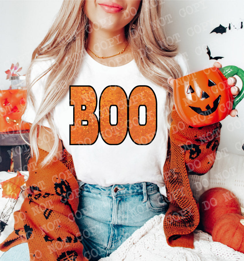 Halloween BOO Sequin Embroidery Effect DTF Print – Torch Light