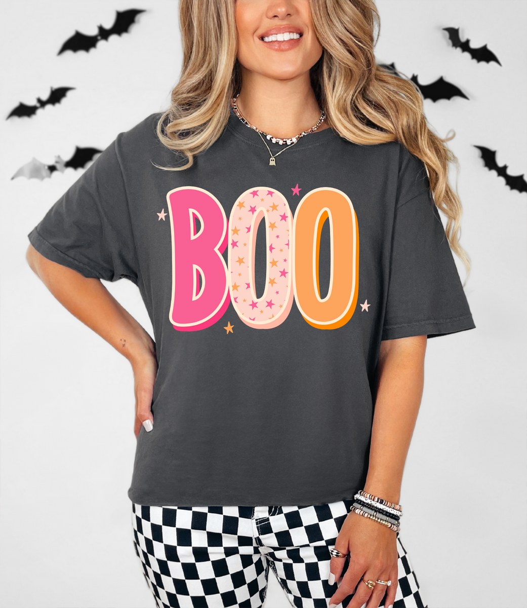 Halloween Pink Orange BOO DTF Print – Torch Light