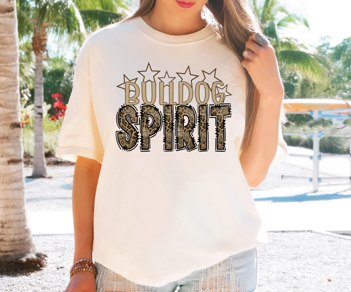 Bulldog Spirit Rustic Wood Doodle DTF Print – Torch Light