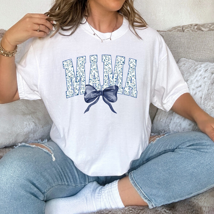 Mama Blue Floral Navy Bow DTF Print – Torch Light