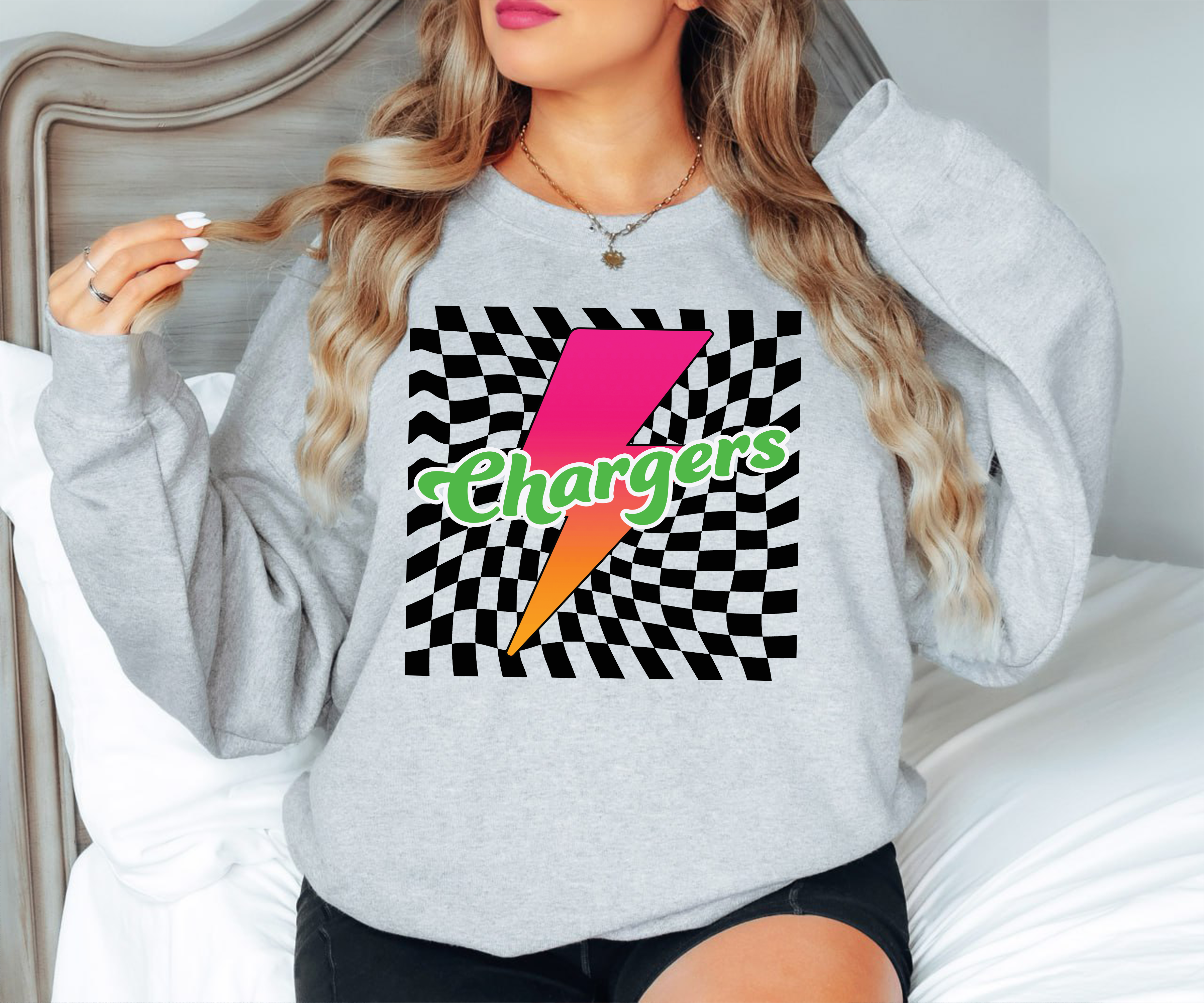 Chargers Checker Leopard Bolt DTF Print – Torch Light
