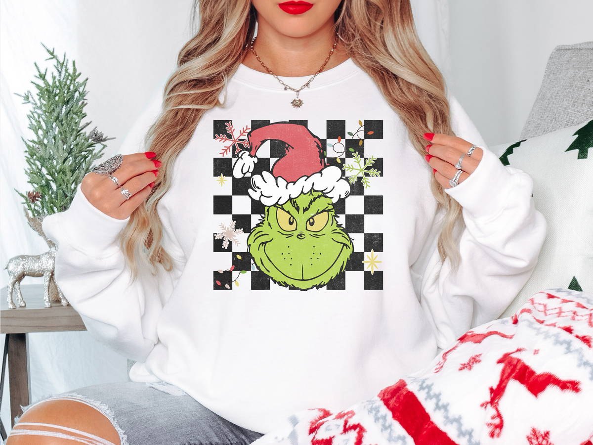 Distressed Checker Grinch DTF Print – Torch Light