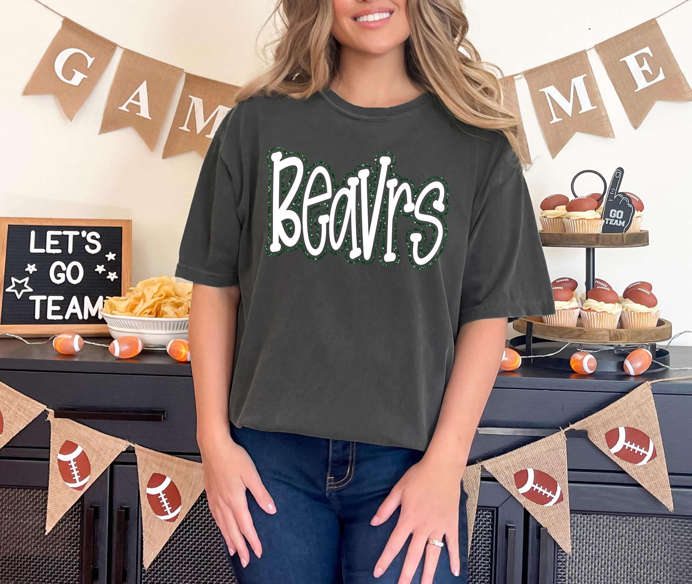 Funky Beavers Faux Glitter Outline DTF Print – Torch Light