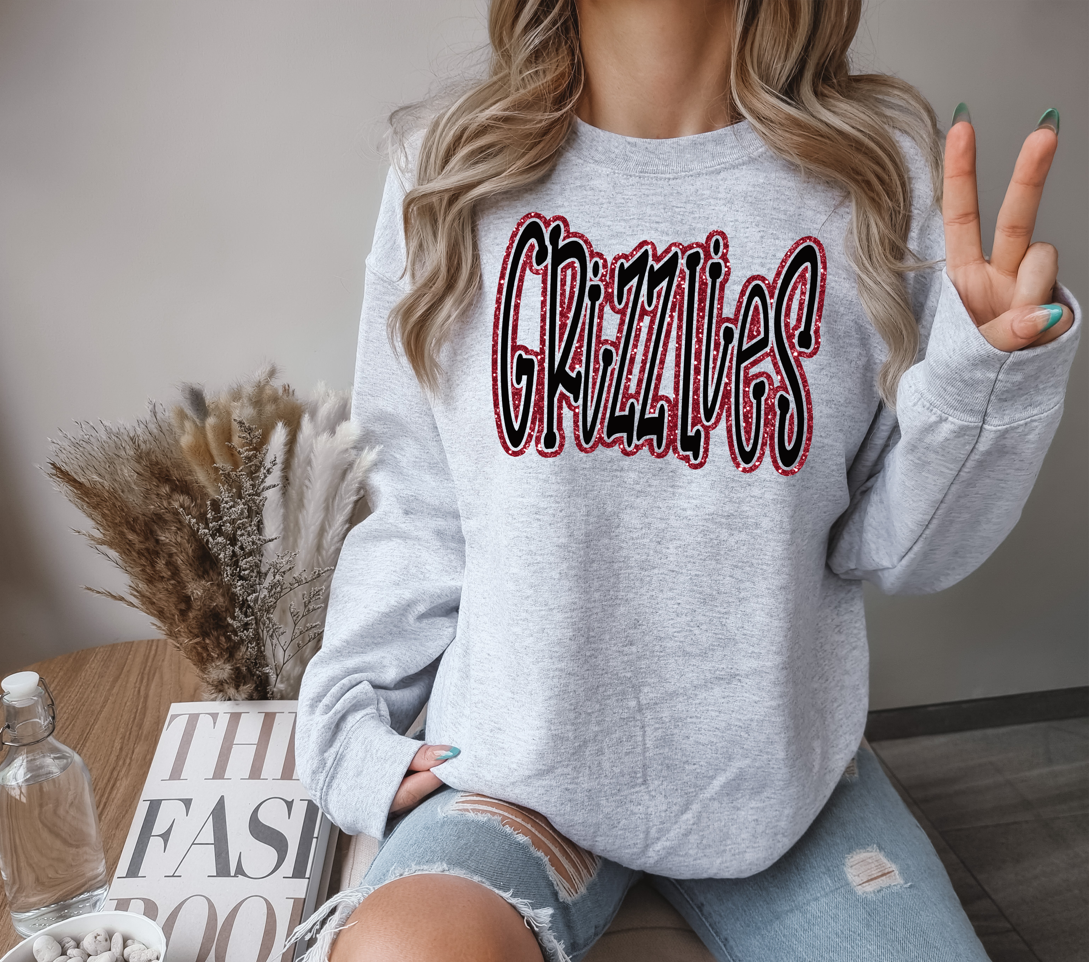 Funky Grizzlies Faux Glitter Outline DTF Print – Torch Light