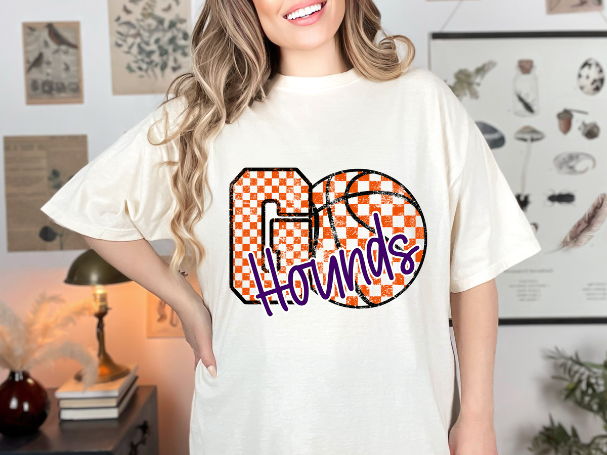 Hounds Go Basketball Checker DTF Print – Torch Light