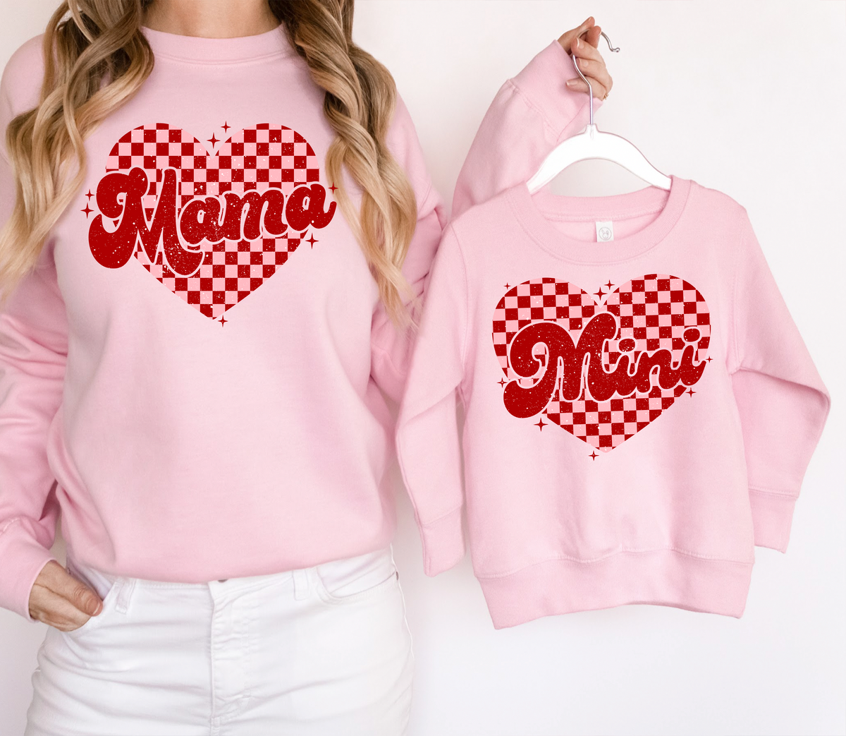 Mama Mini Retro Checker Heart DTF Print – Torch Light