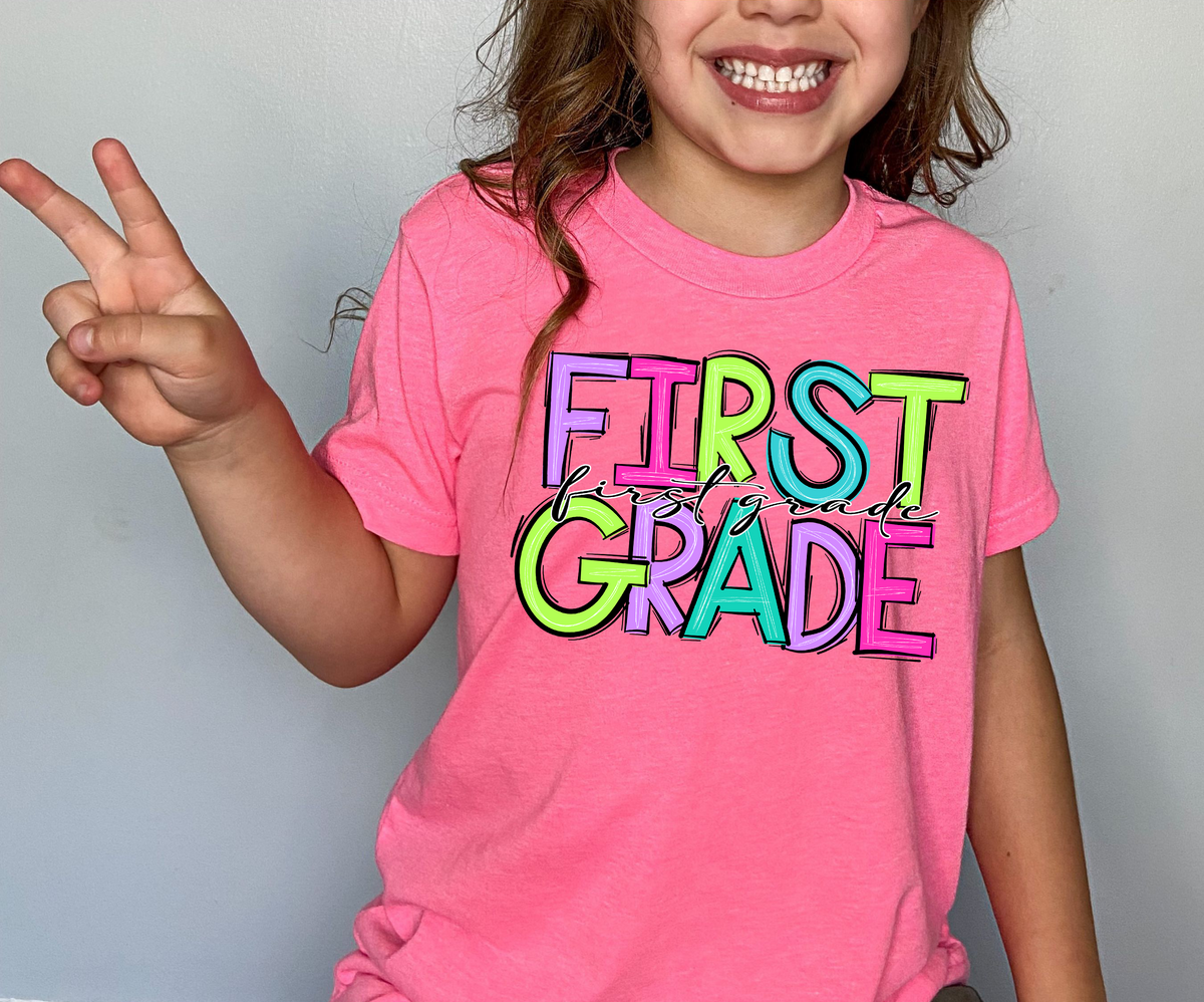 Neon Doodle First Grade DTF Print – Torch Light