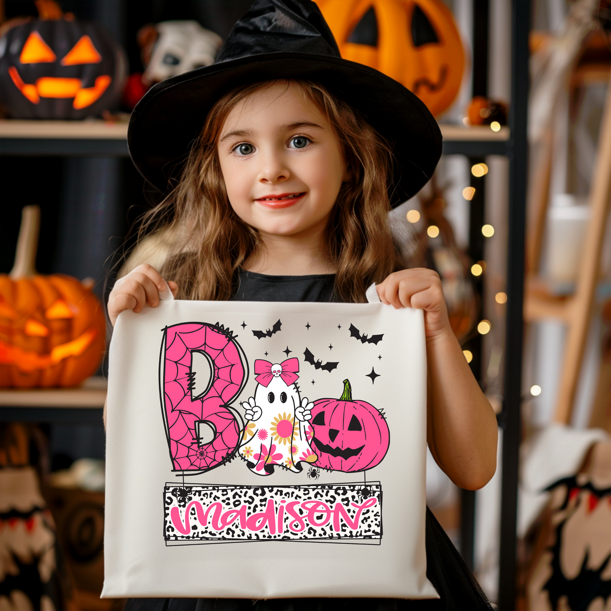 Personalized Pink Boo DTF Print – Torch Light