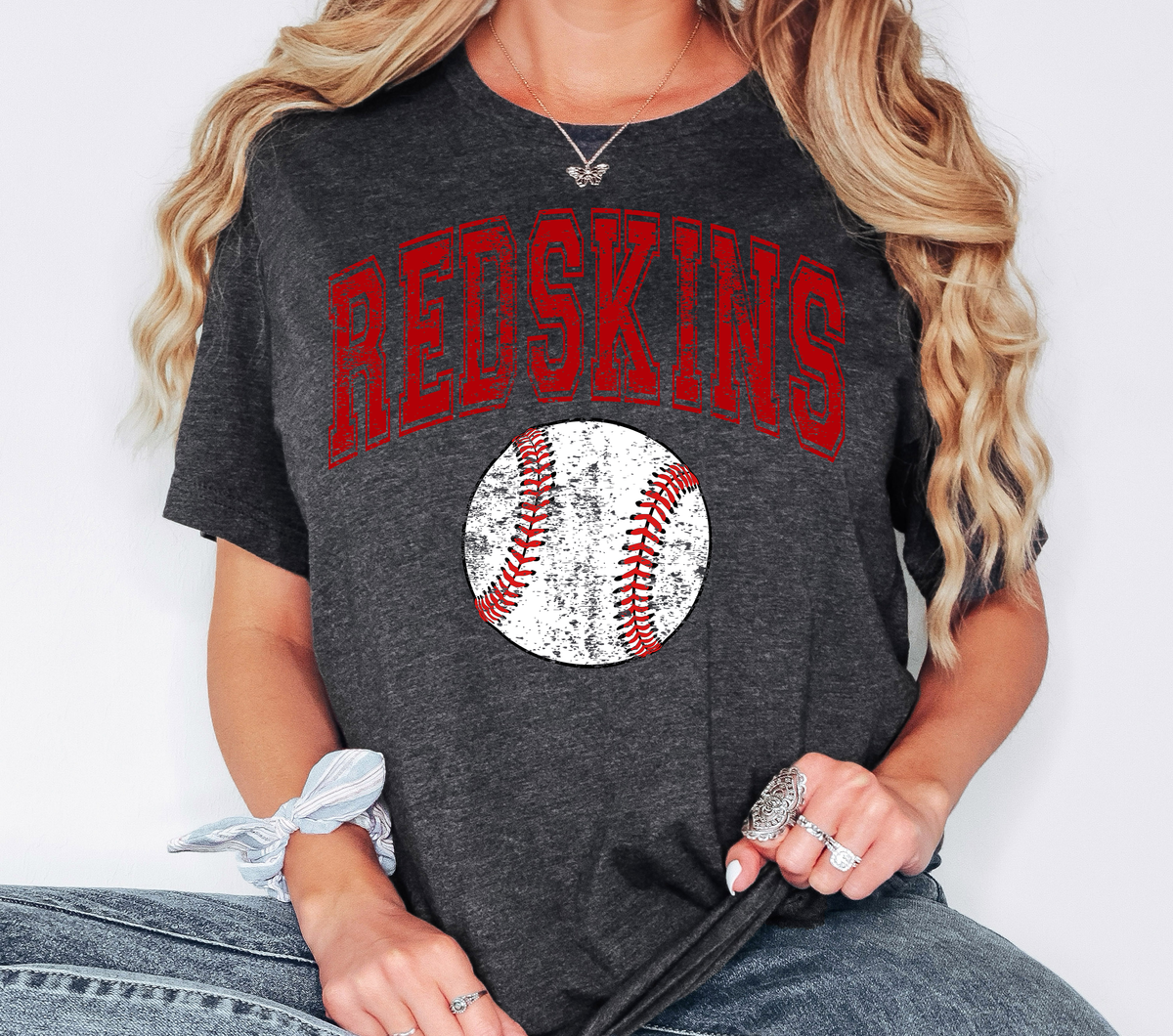 Redskins Baseball Arch Distressed DTF Print – Torch Light