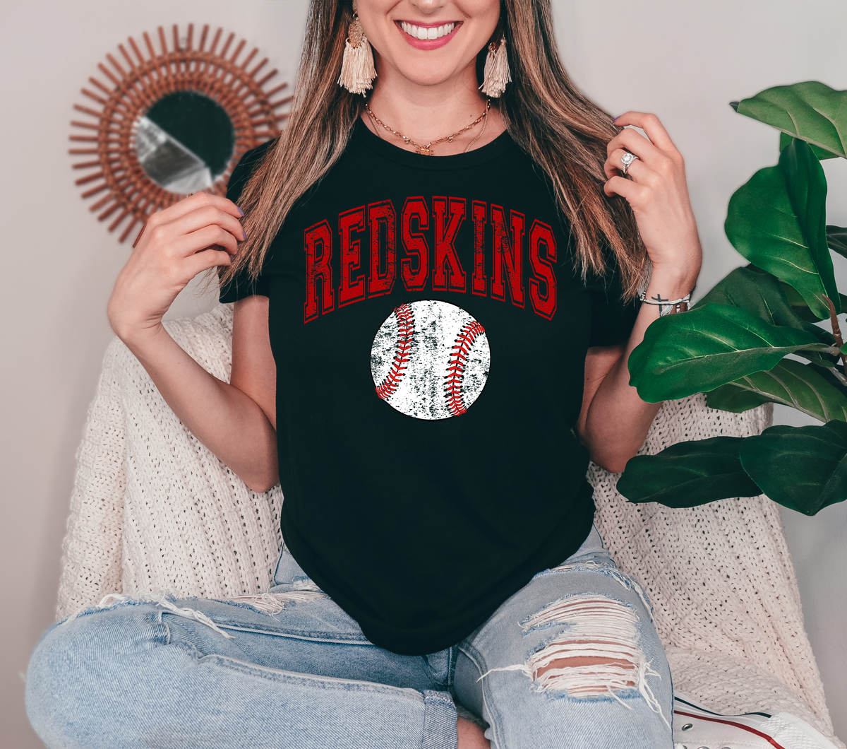 Redskins Baseball Arch Distressed DTF Print – Torch Light