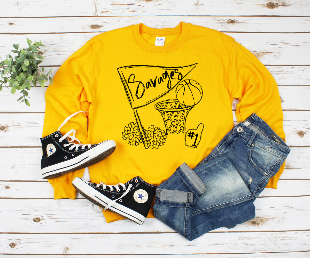 Savages Basketball Sketch DTF Print – Torch Light