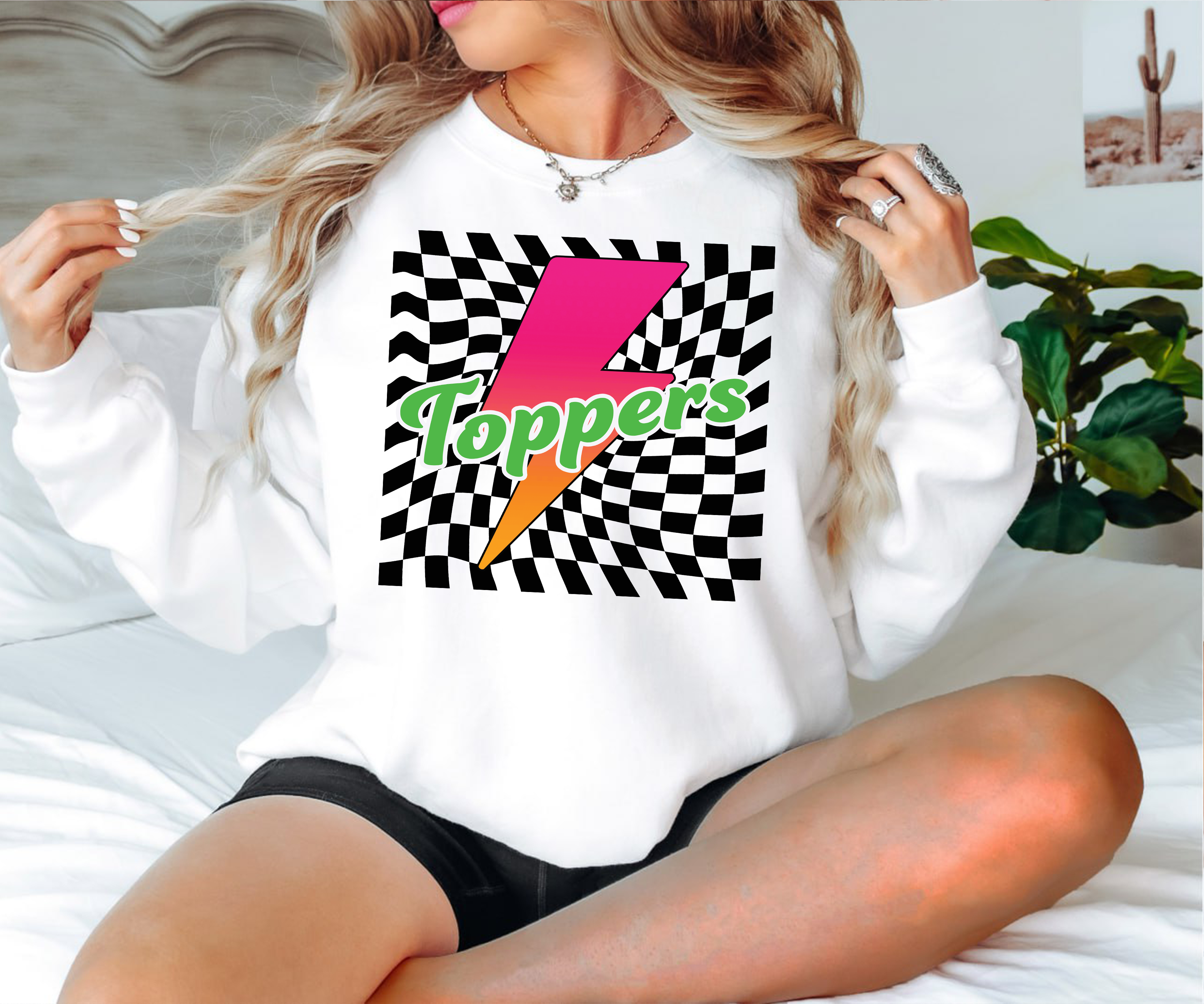 Toppers Checker Leopard Bolt DTF Print – Torch Light