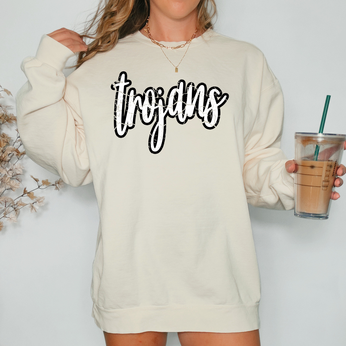 Trojans Crackle Cursive Teams DTF Print – Torch Light