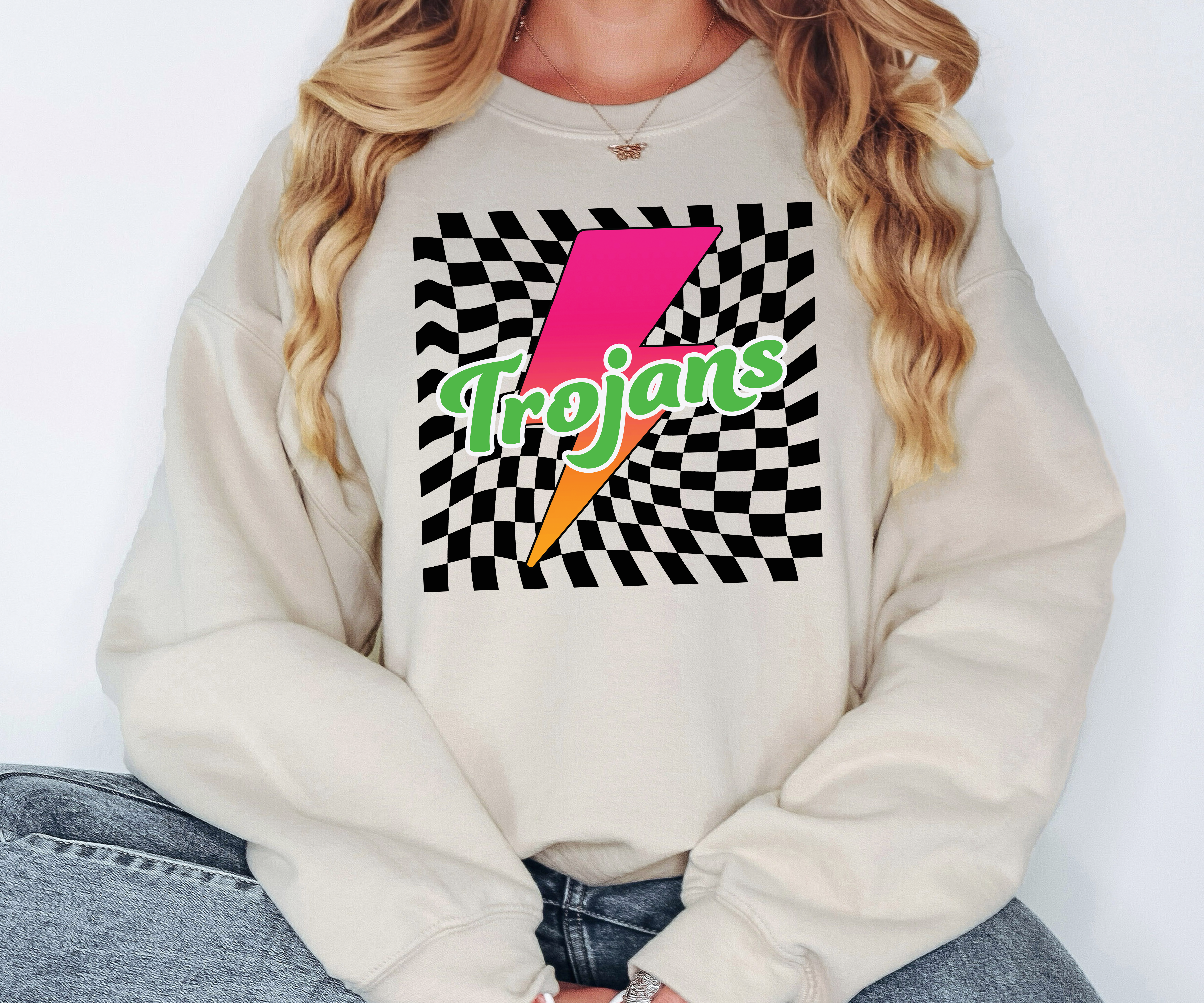 Trojans Checker Leopard Bolt DTF Print – Torch Light