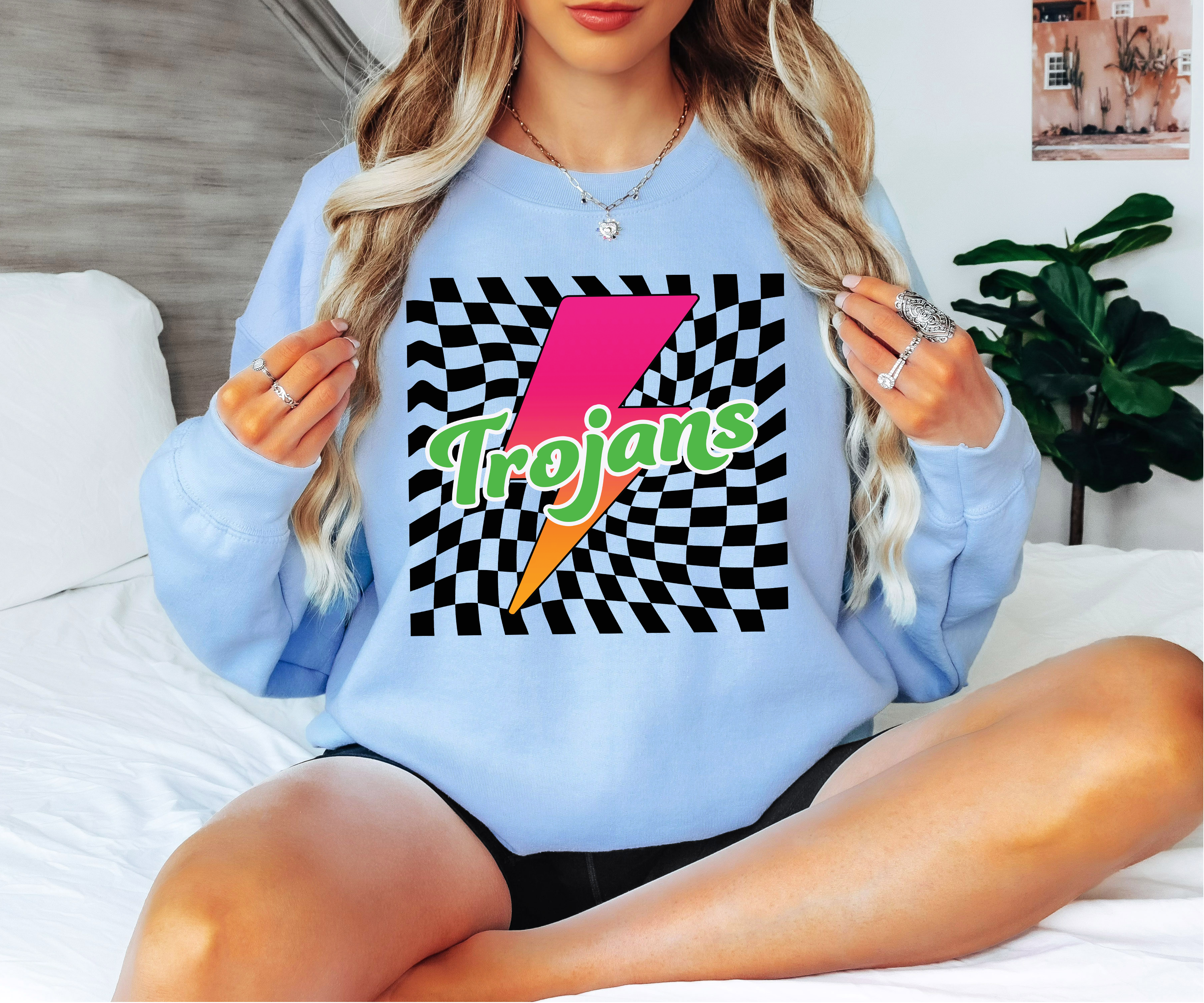 Trojans Checker Leopard Bolt DTF Print – Torch Light