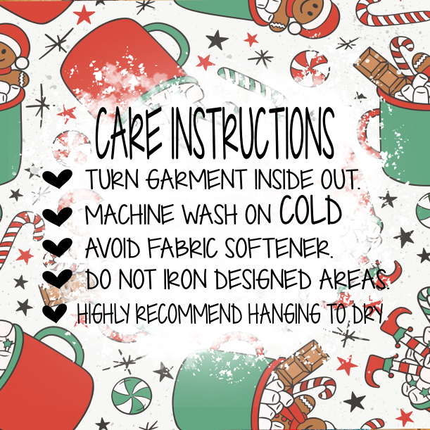 Red Green Christmas Doodle Christmas Washing Instructions Care Card ...